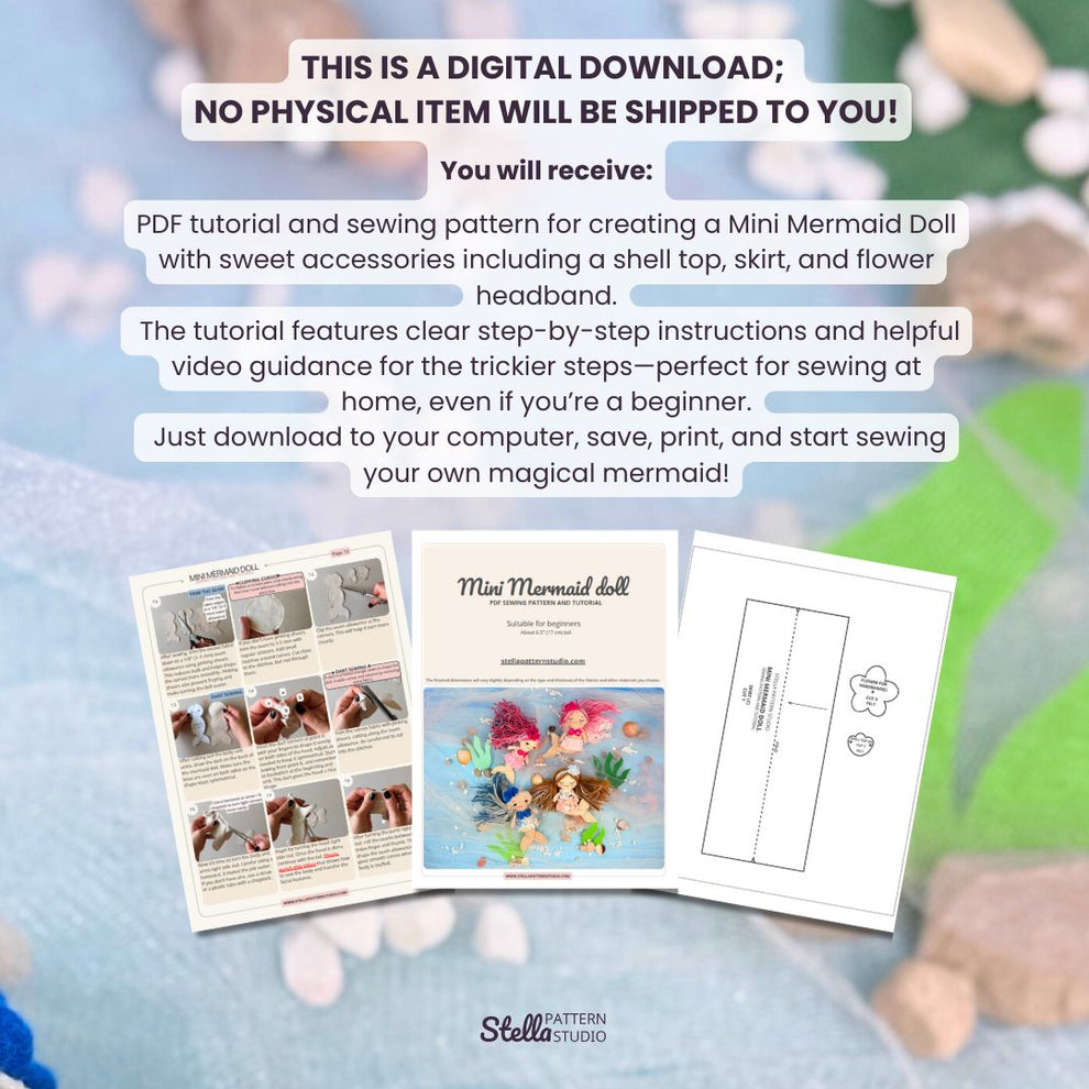 Mini Mermaid Doll - PDF sewing pattern and tutorial